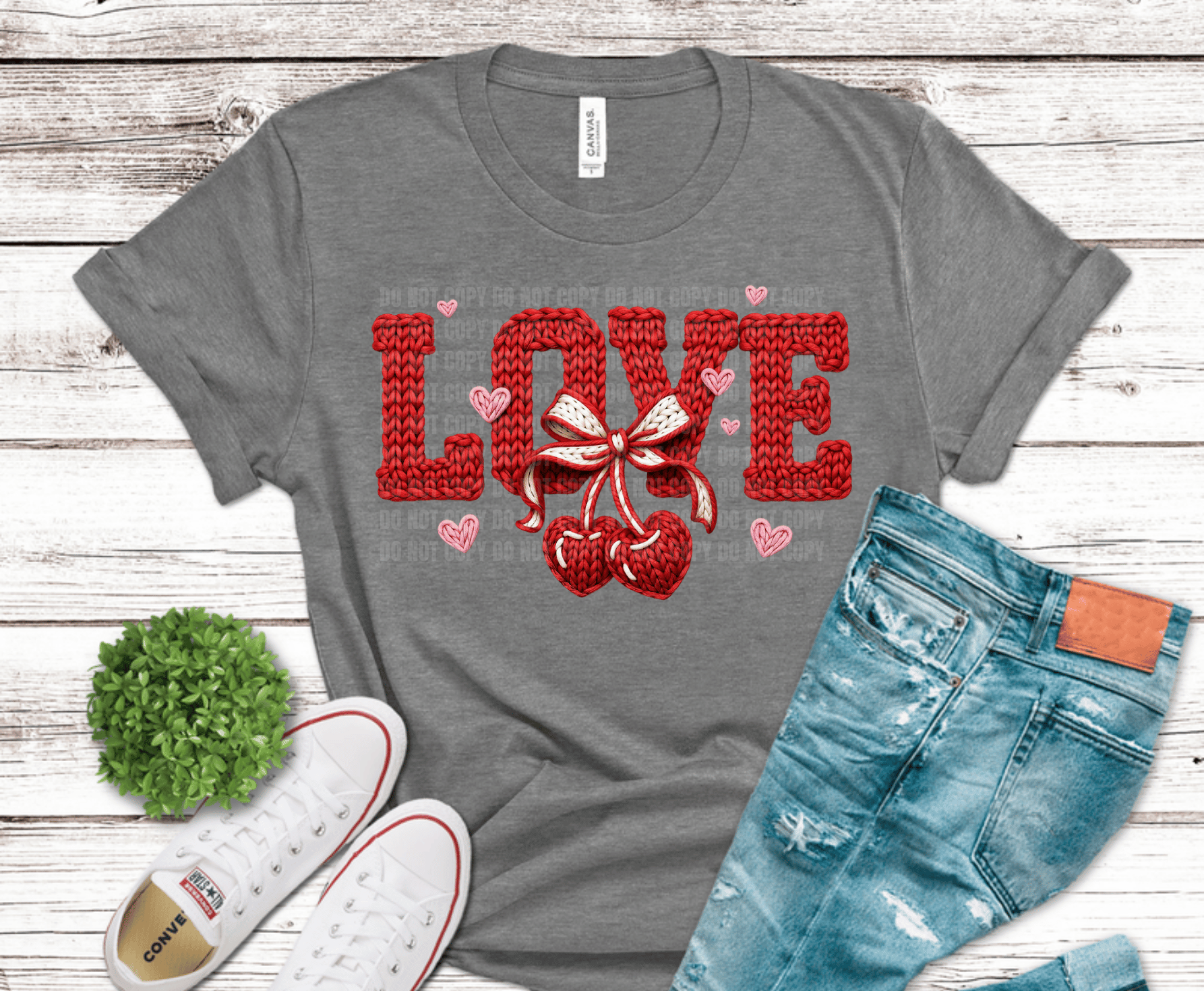 Faux Yarn Love Valentines Day Cherries | DTF Heat Transfer – Griffin ...