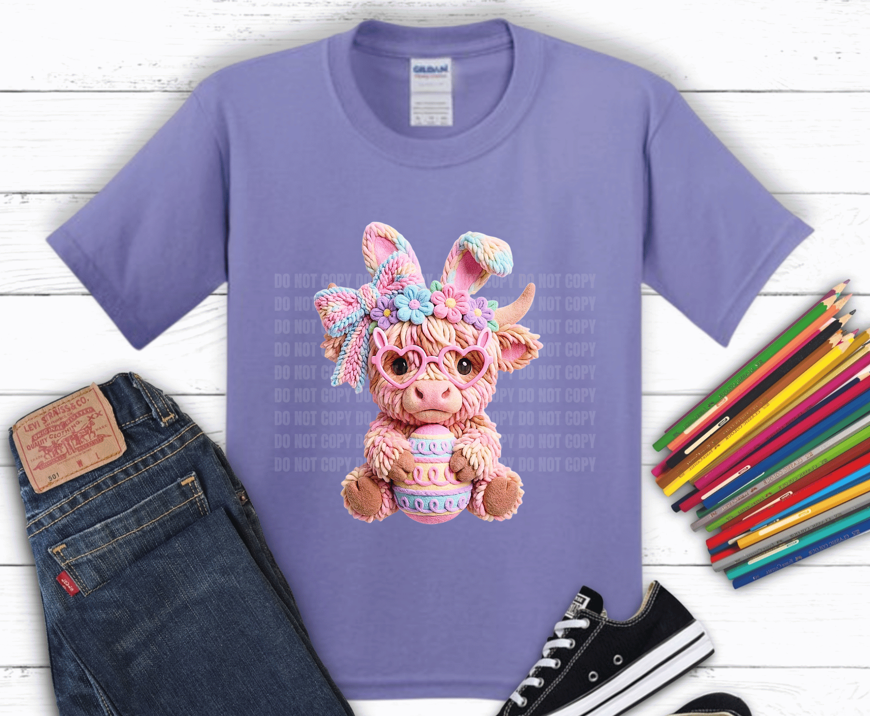 Coquette Easter Bunny Cow DTF Transfer – Pastel Highland Calf with Hea ...