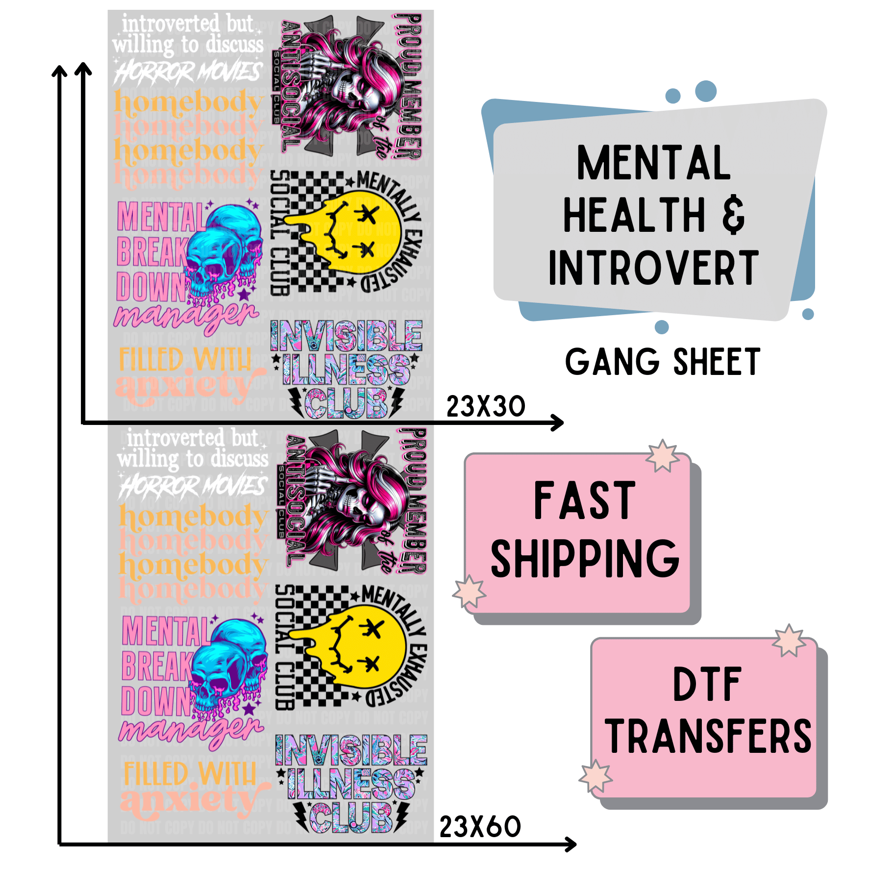 Premade DTF Transfer Gang Sheet For Graphic Tees Mental Health ...