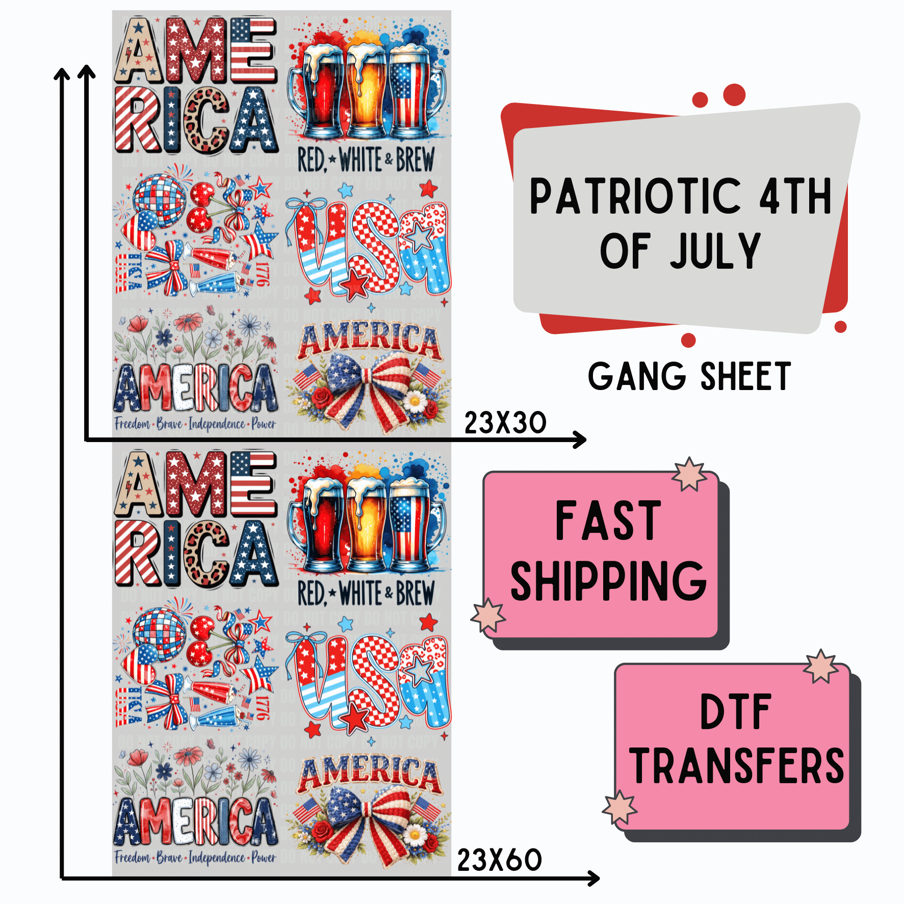 Premade DTF Transfer Gang Sheet For Graphic Tees Patriotic 4th of July ...